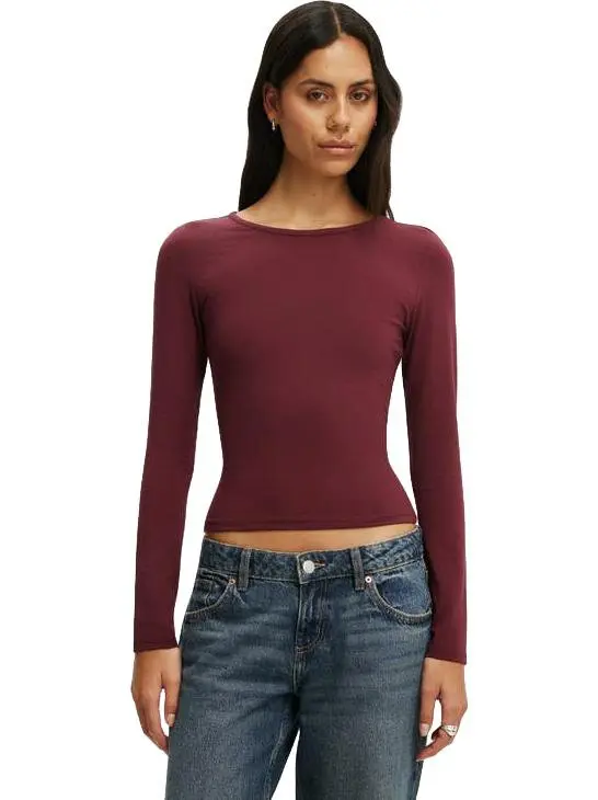 COTTON ON Cottonon Everyday Smooth Long Sleeve Crewneck Top - Sour Cherry