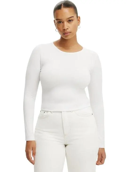 COTTONON Everyday Smooth Long Sleeve Crewneck Top - White