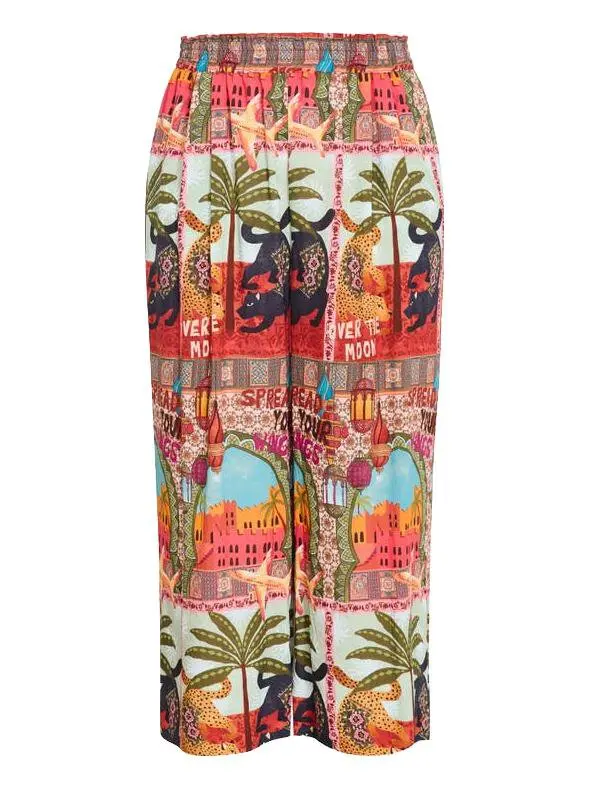 City Chic Printed Smocked Waist Crop Pants - Fools Paradise
