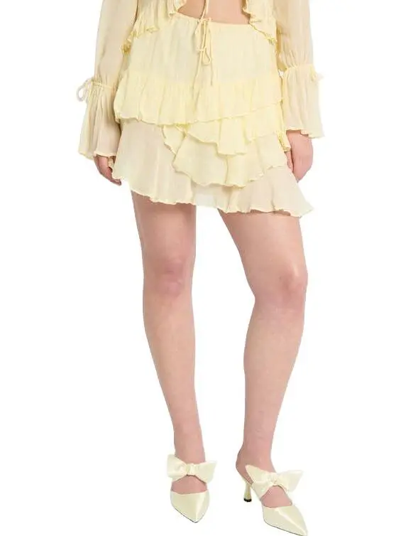 MUSE ASSEMBLY Tiered Ruffle Miniskirt - Lemon