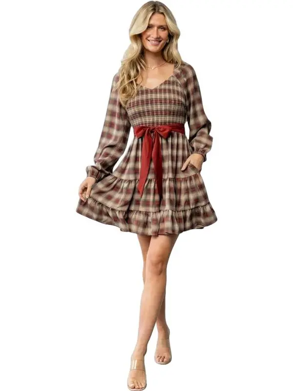 BALTIC BØRN Stina Plaid Mini Dress - Rust/multi Color