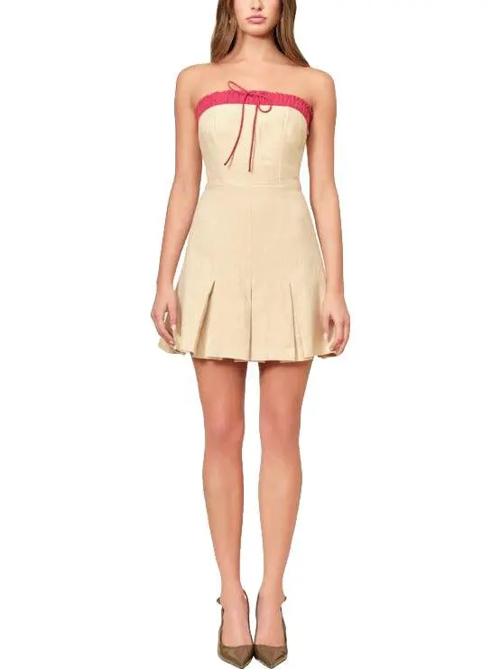 MAUDE CLUB Viola Linen Blend Minidress - Beige Ruby