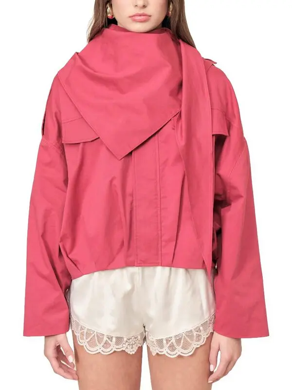 MAUDE CLUB Archie Jacket With Sculptural Scarf Detail - Ruby