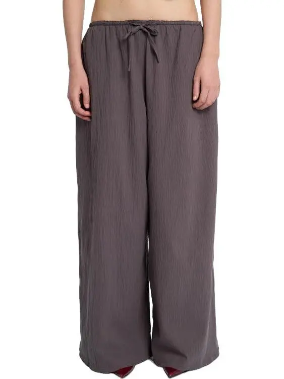 MUSE ASSEMBLY Crinkled Wide-leg Cotton Trousers - Grey