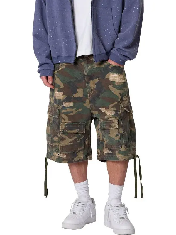 Mnml Distressed Camouflage Cargo Shorts - Camo