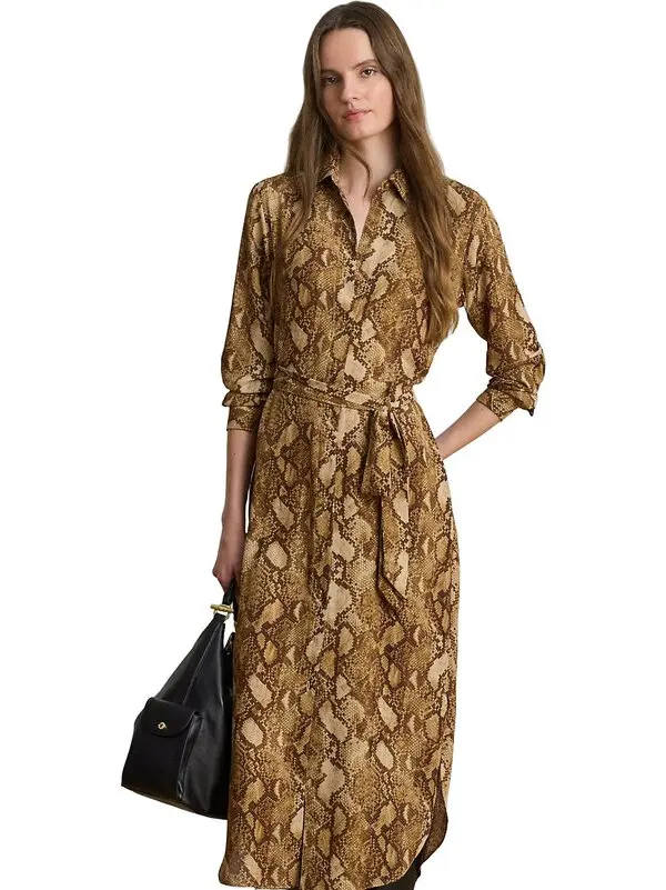 Ralph Lauren Python Print Georgette Shirtdress - Tan Multi