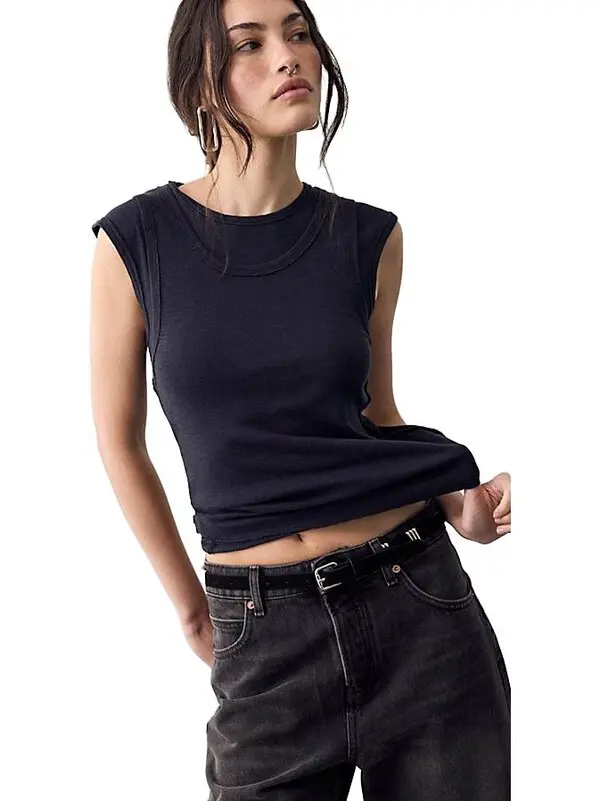 Free People We The Free Tinsley Twofer Short Sleeve Top - Black