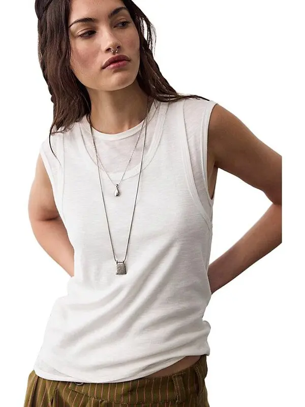 Free People We The Free Tinsley Twofer Short Sleeve Top - Clean Ivory