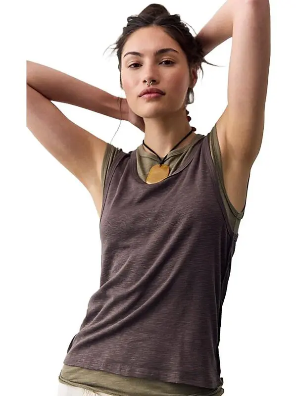 Free People We The Free Tinsley Twofer Short Sleeve Top - Deep Fudge/summer Pine