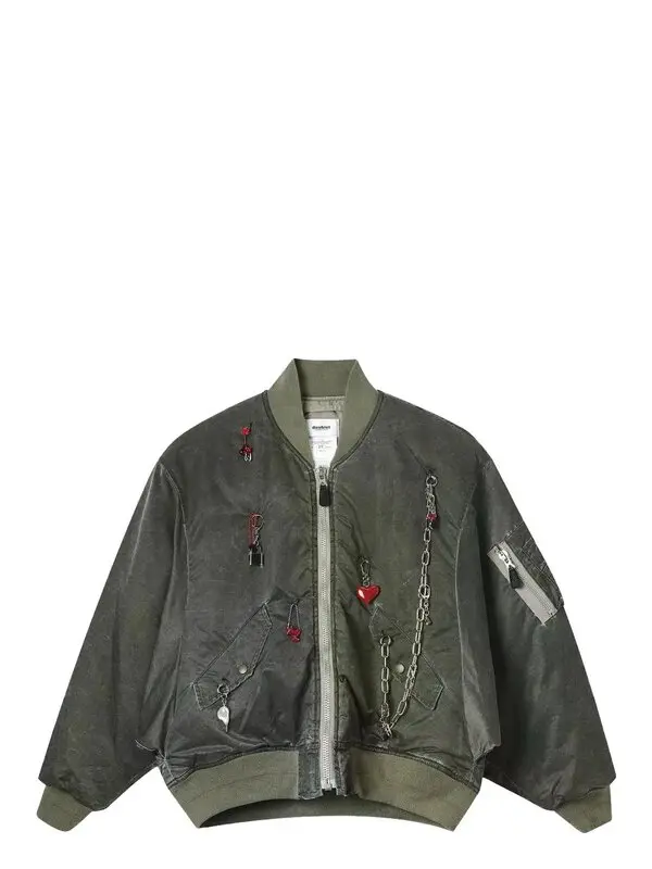 DOUBLET Chain-embellished Zip-up Bomber Jacket - Green