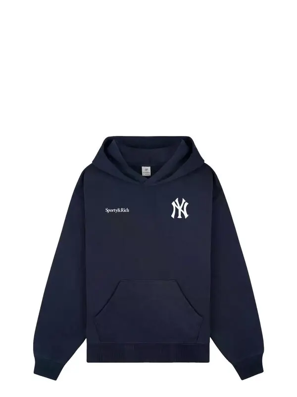 SPORTY & RICH X Yankees Curve Logo-print Hoodie - Blue