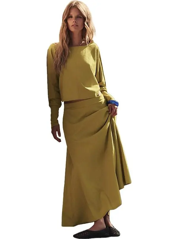 Free People Cilla Cotton Jersey Skirt Set - Acid Moss