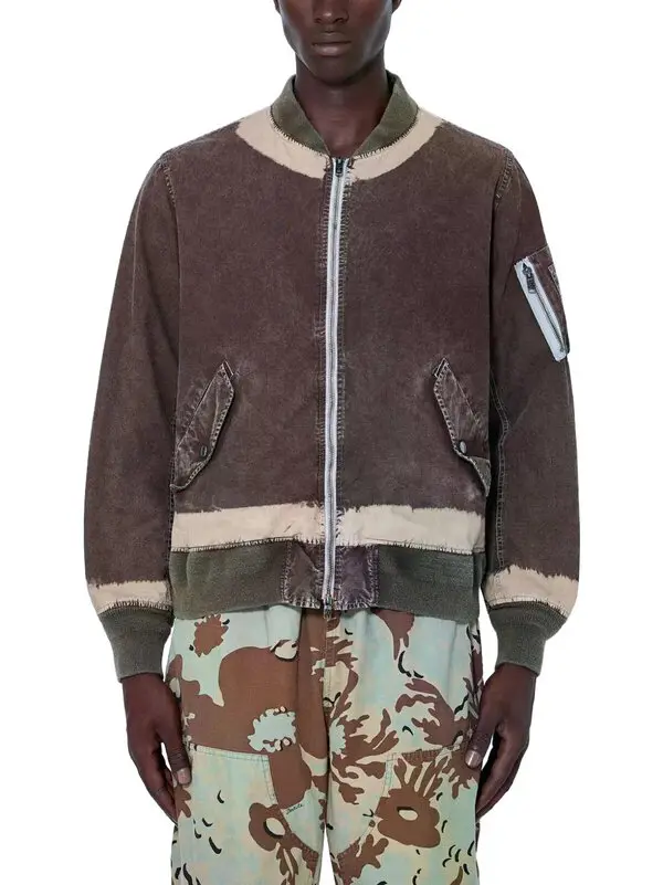 NOMARHYTHM Distressed Finish Zipped-sleeve Bomber Jacket - Brown