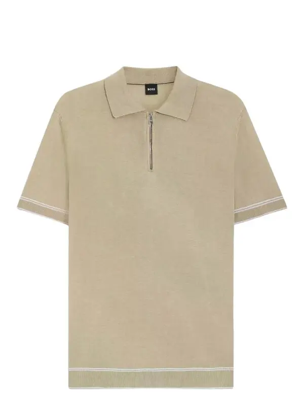 BOSS Norbertino Zip-neck Knitted Polo Shirt - Neutrals