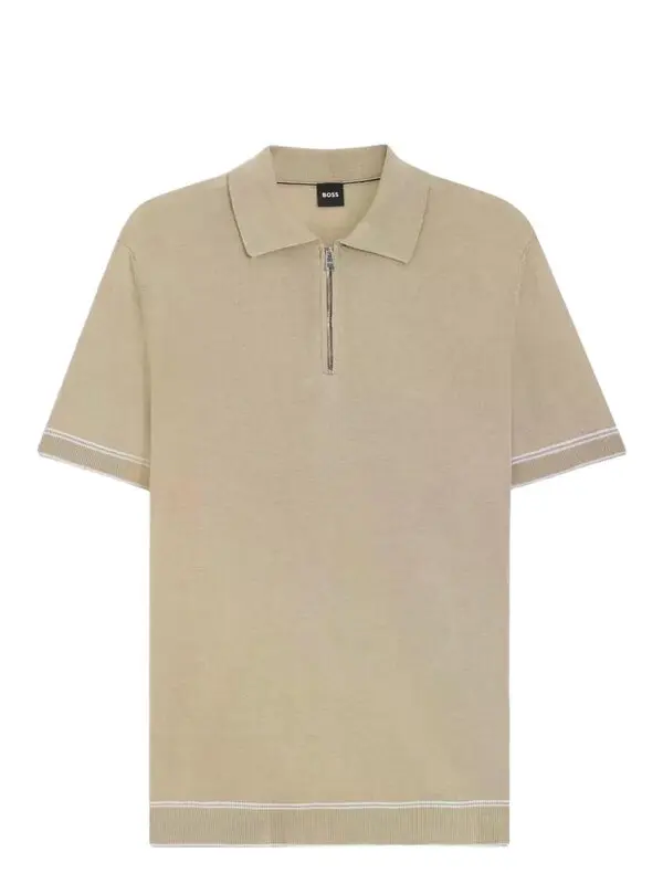 BOSS Zip-neck Sweater In A Linen Blend - Neutrals