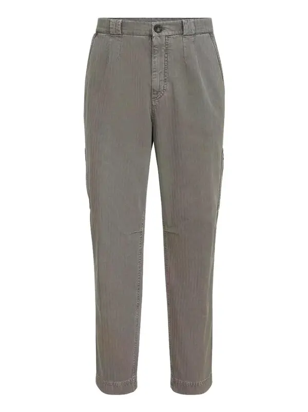 Brunello Cucinelli Cotton Chevron Trousers With Zipped Pocket - Grey