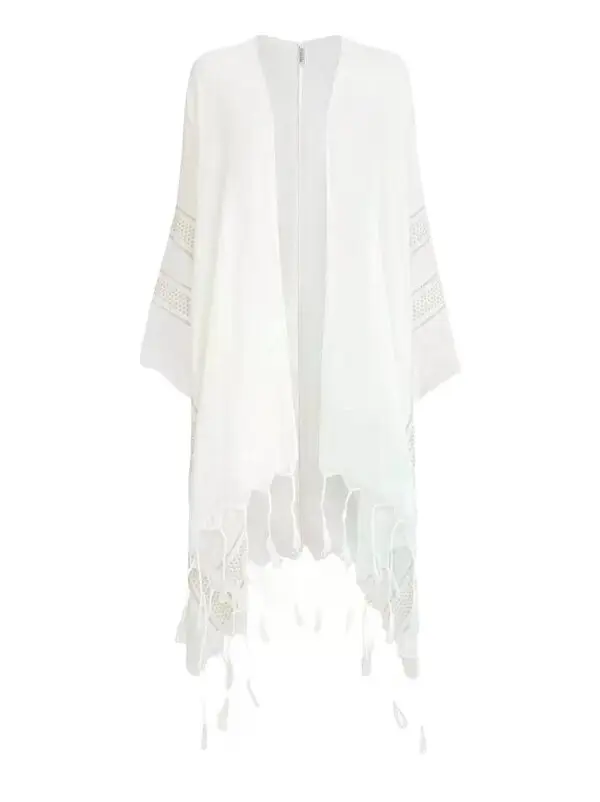 Brunello Cucinelli Linen Poncho With Broderie Anglaise And Fringe - White
