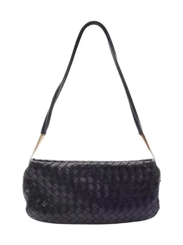 Bottega Veneta 2000s Intrecciato Leather Shoulder Bag - Black