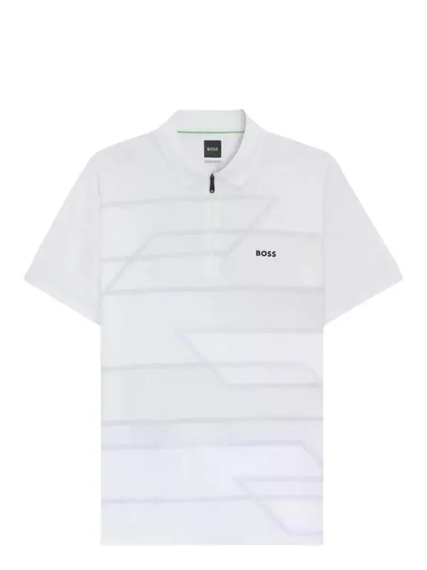 BOSS Geometric-pattern Zipped Polo Shirt - White