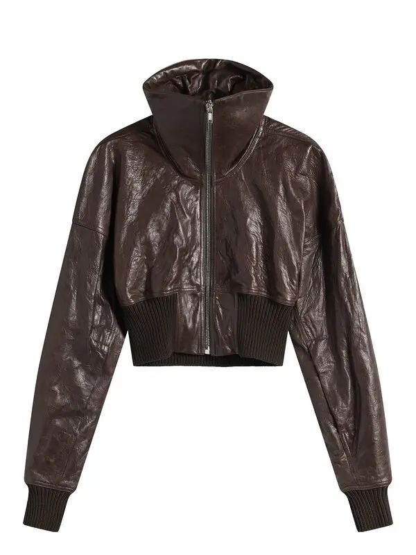 Rick Owens Cropped Leather Bomber Jacket - Grease