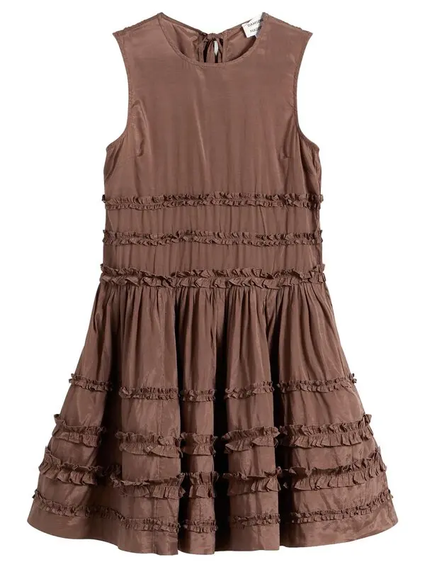DAMSON MADDER Reed Drop Waist Ruffle Midi Dress - Choc