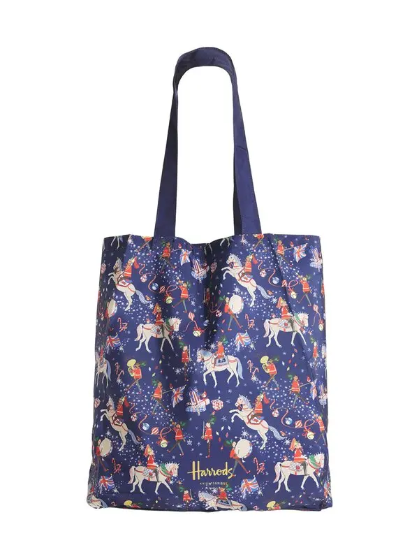 Harrods Christmas Carousel Pocket Shopper Bag - Navy