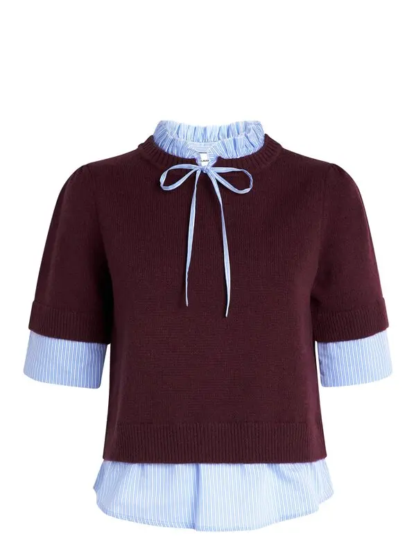 Claudie Pierlot Wool Layered Sweater With Contrasting Poplin Inserts - Purple