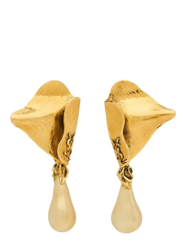 Saint Laurent Faux Pearl Cassandra Earrings - Yellow