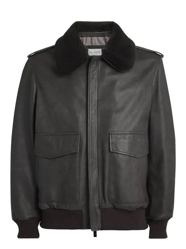 Pal Zileri Lambskin Leather Bomber Jacket - Grey