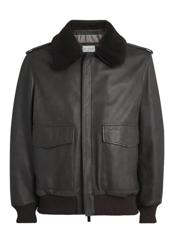 Pal Zileri Lambskin Leather Bomber Jacket - Grey