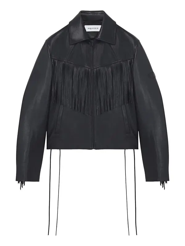 Alexander McQueen Leather Fringed Biker Jacket - Black