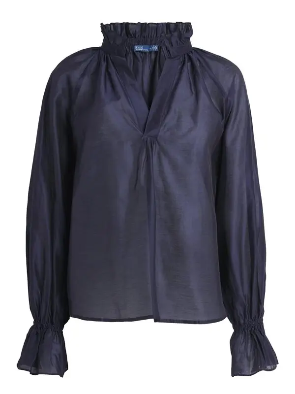 Polo Ralph Lauren Organza Blouse With Gathered Neckline - Blue