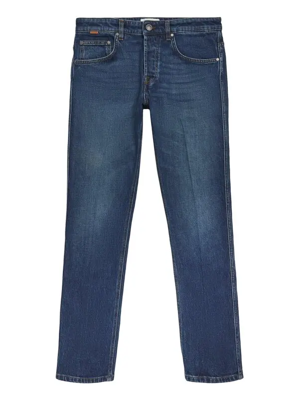 LARDINI Straight Leg Jeans With Whiskering And Creased Legs - Navy