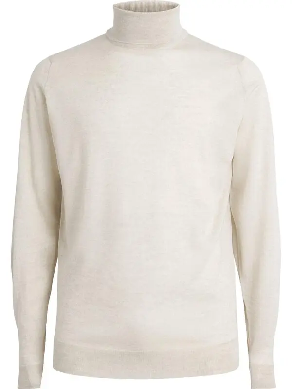 John Smedley Extra Fine Merino Wool Rollneck Sweater - Beige