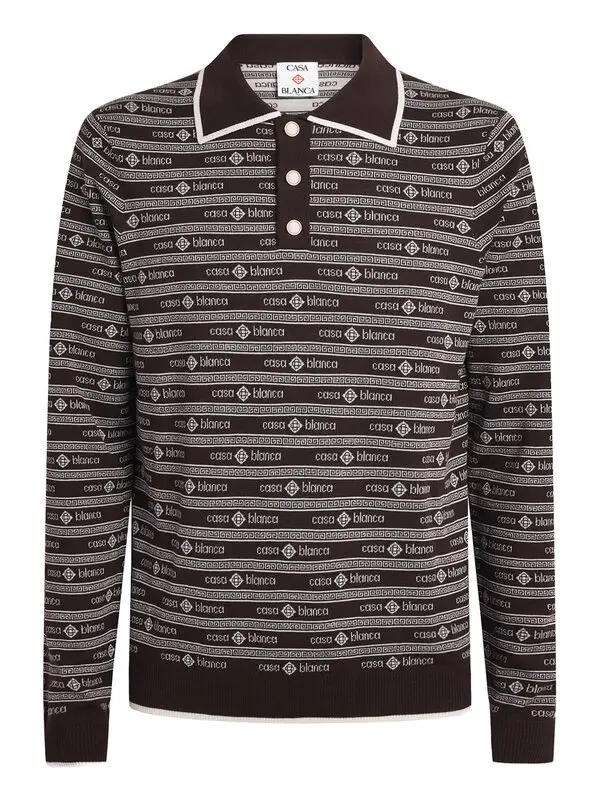 Casablanca Merino Logo Jacquard Polo Sweater - Brown
