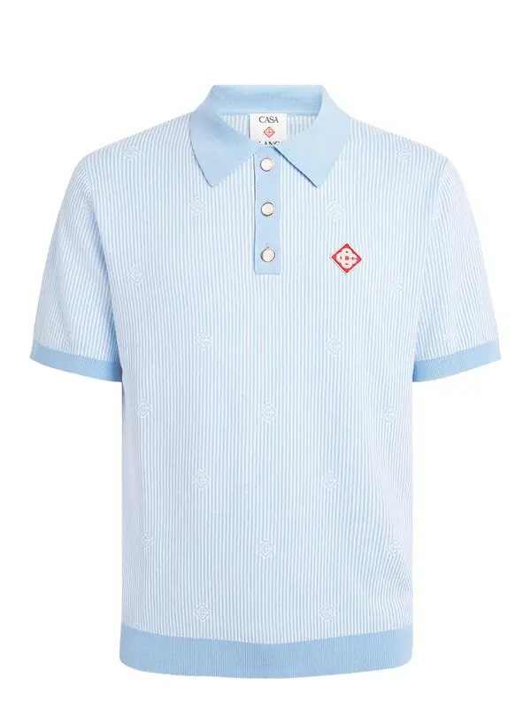 Casablanca Cotton Pinstripe Polo Shirt - Blue