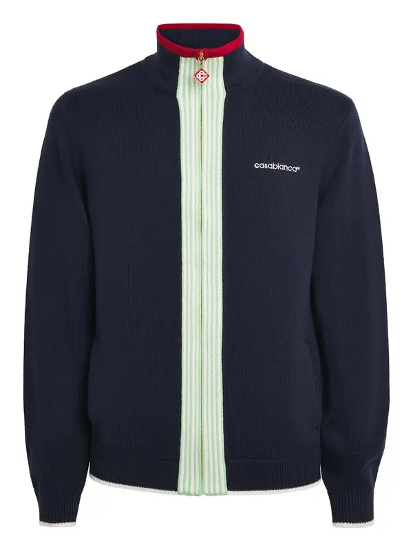 Casablanca Merino Wool Track Jacket With Embroidered Logo - Navy