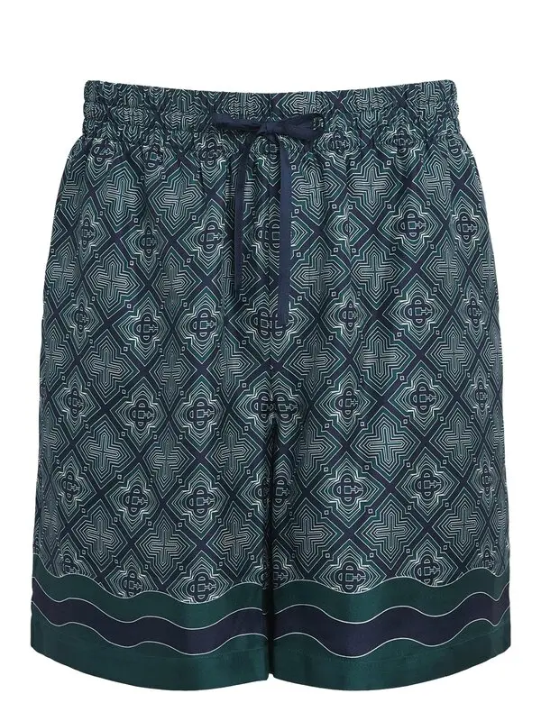 Casablanca Silk Monogram Print Shorts - Green
