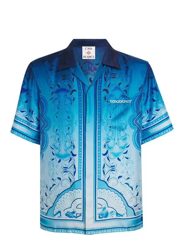 Casablanca Silk Egyptian Rug Shirt - Blue