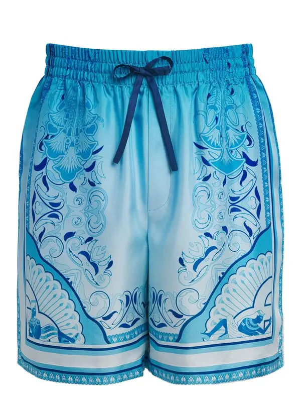 Casablanca Silk Egyptian Rug Print Shorts - Blue