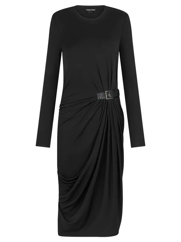 TOM FORD Jersey Belted Midi Dress - Black