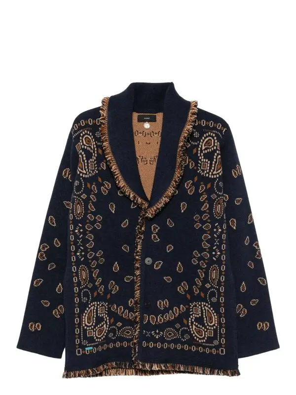 Alanui Paisley Jacquard Cardigan With Fringe - Blue