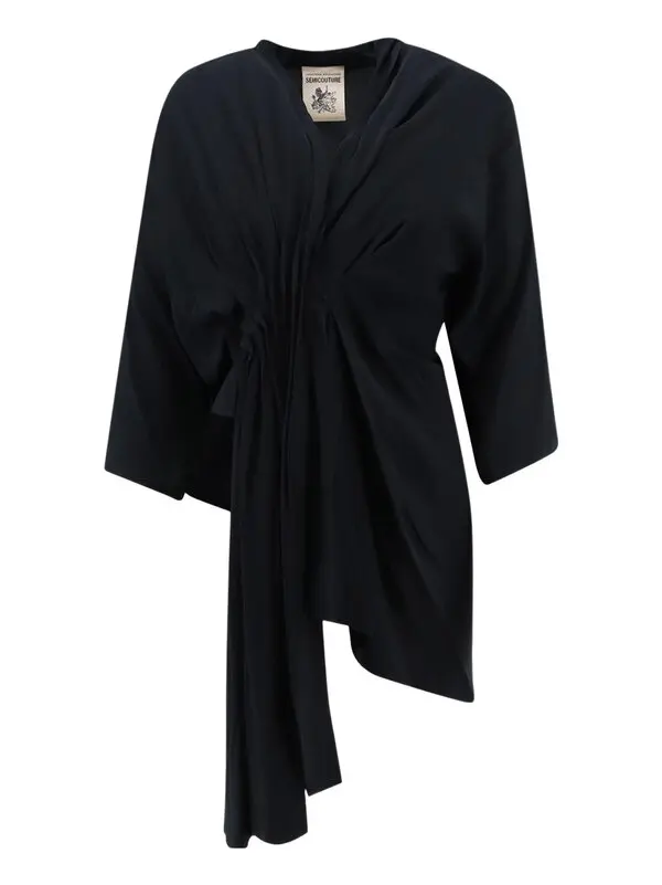 SEMICOUTURE V-neck Pleated Blouse - Black
