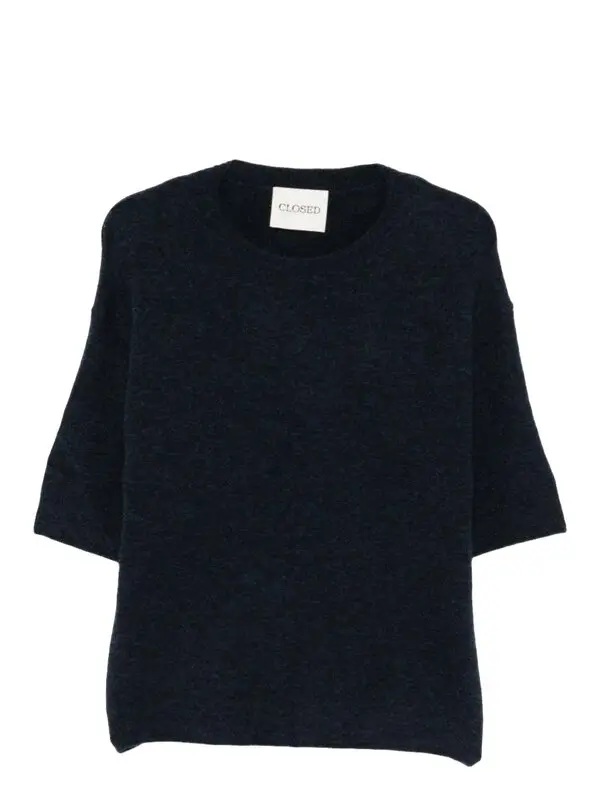 Closed Boxy Short-sleeve Sweater With Crew Neck And Ribbed Details - Black