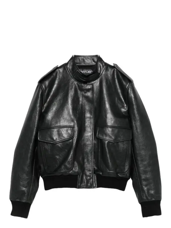 TOM FORD Epaulette-detail Leather Jacket - Black