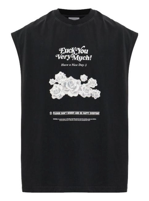 Vetements Graphic Printed Sleeveless T-shirt - Washed Black