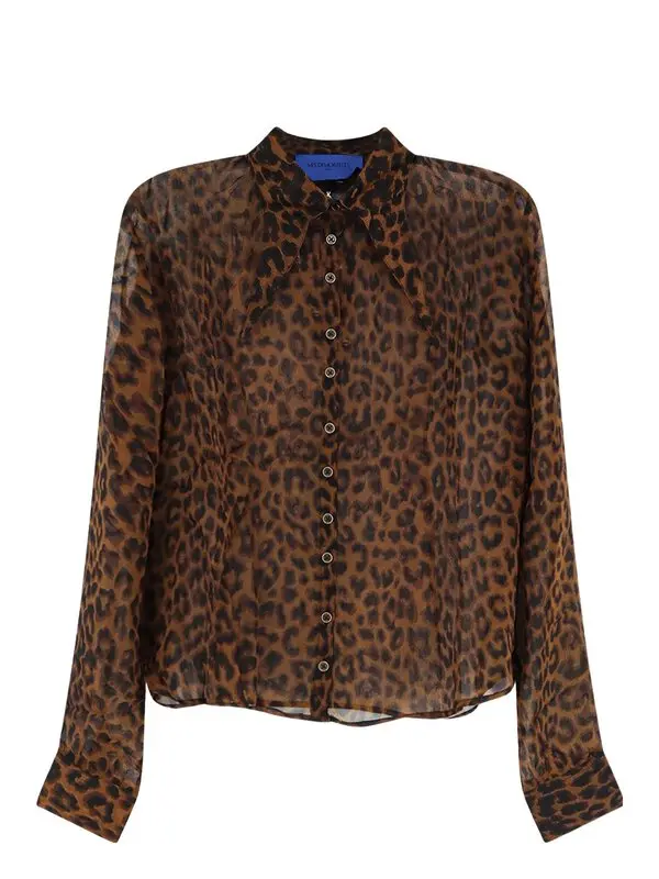 MES DEMOISELLES Long Sleeve Shirt With Fold-over Collar - Eopard