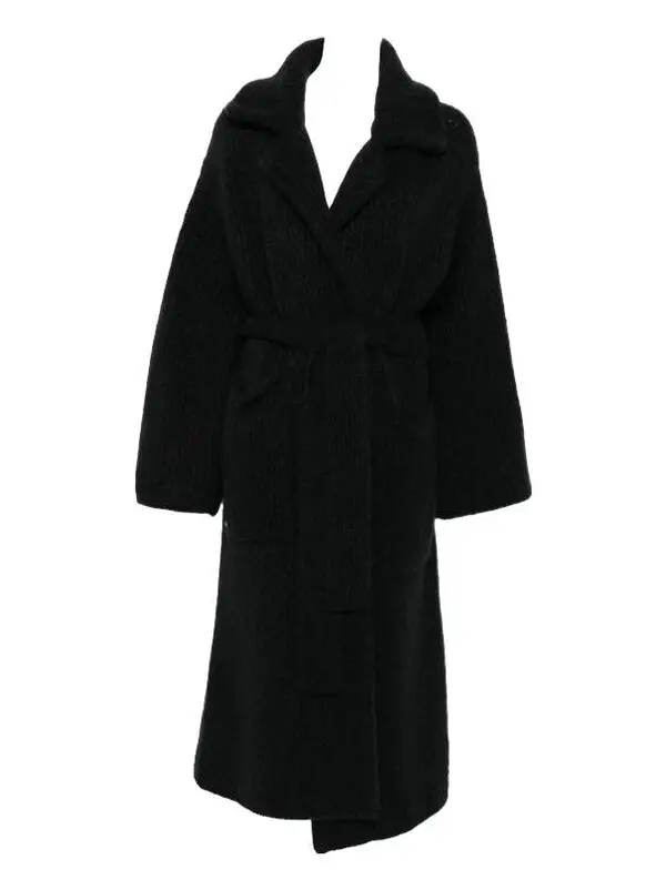 Alanui Ribbed-knit Belted Coat - Black