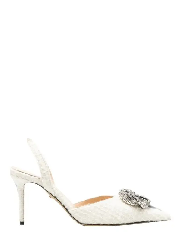 MACHMACH Pointed-toe Slingback Stiletto Sandals With Embellishment - Ivory