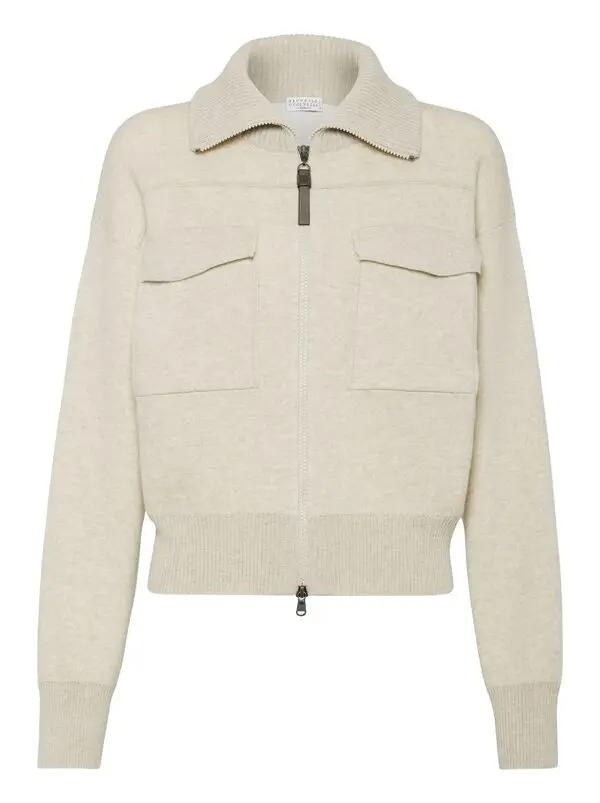 Brunello Cucinelli Zip-up Knitted Cardigan - Oatmeal